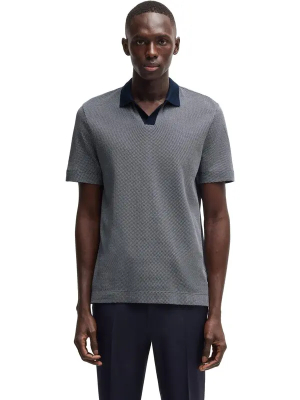 BOSS Dot-pattern Polo Shirt In Cotton And Silk - Dark Blue