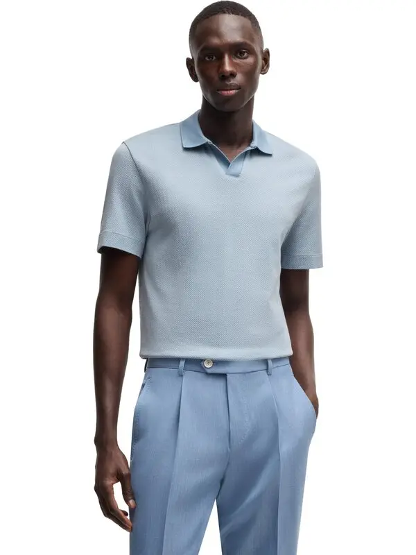BOSS Dot-pattern Polo Shirt In Cotton And Silk - Light Blue