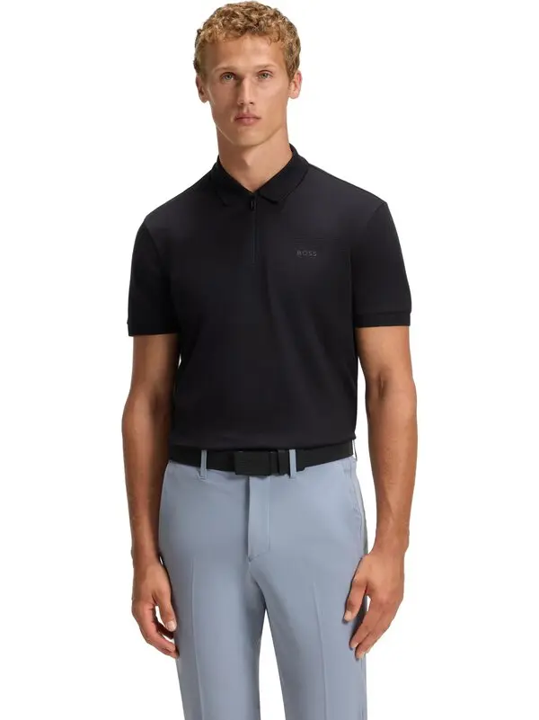 BOSS Structured-cotton Polo Shirt With Zip Neck - Dark Blue