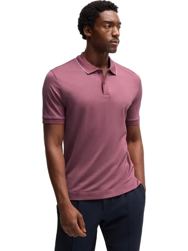 BOSS Cotton-silk Polo Shirt With Stripe Structure - Pink