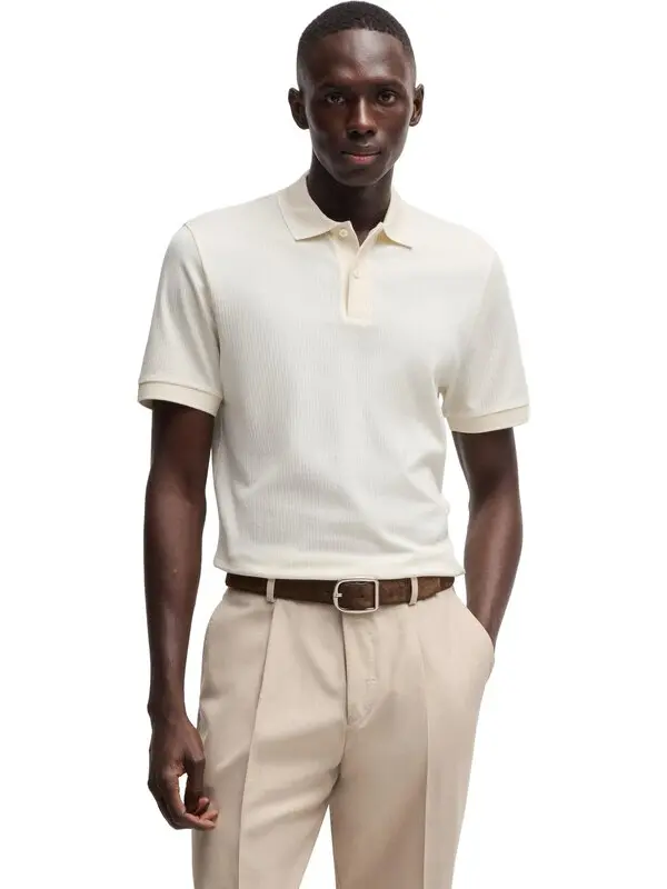 BOSS Cotton-silk Polo Shirt With Stripe Structure - White