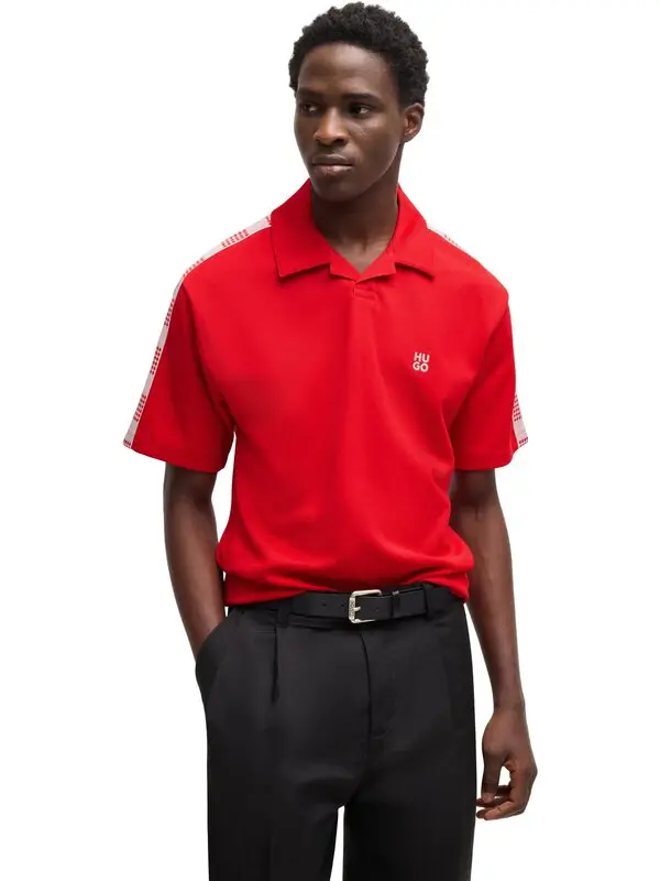 Hugo Checked-tape Polo Shirt In A Cotton Blend - Red