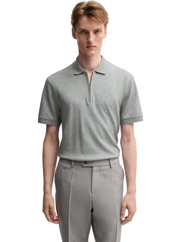 BOSS Zip-neck Polo Shirt In Cotton And Cashmere - Silver