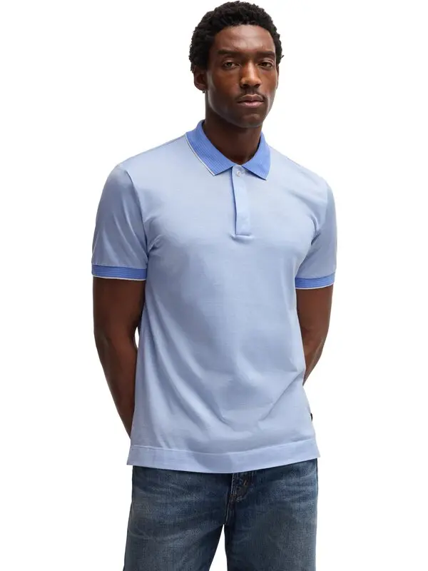 BOSS Cotton-silk Polo Shirt With Structured Trims - Turquoise