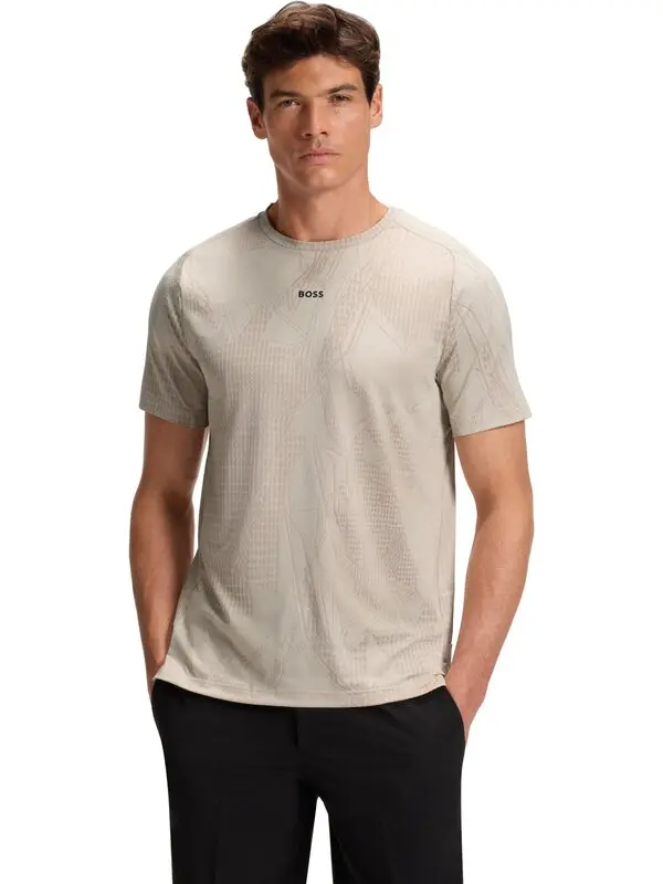 BOSS Active Jacquard-pattern T-shirt With Moisture Management - Light Beige