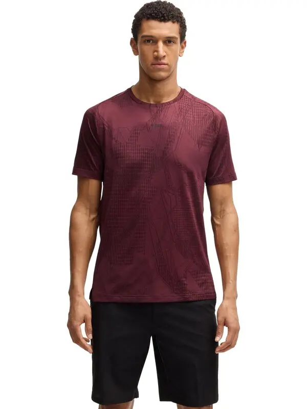 BOSS Active Jacquard-pattern T-shirt With Moisture Management - Red