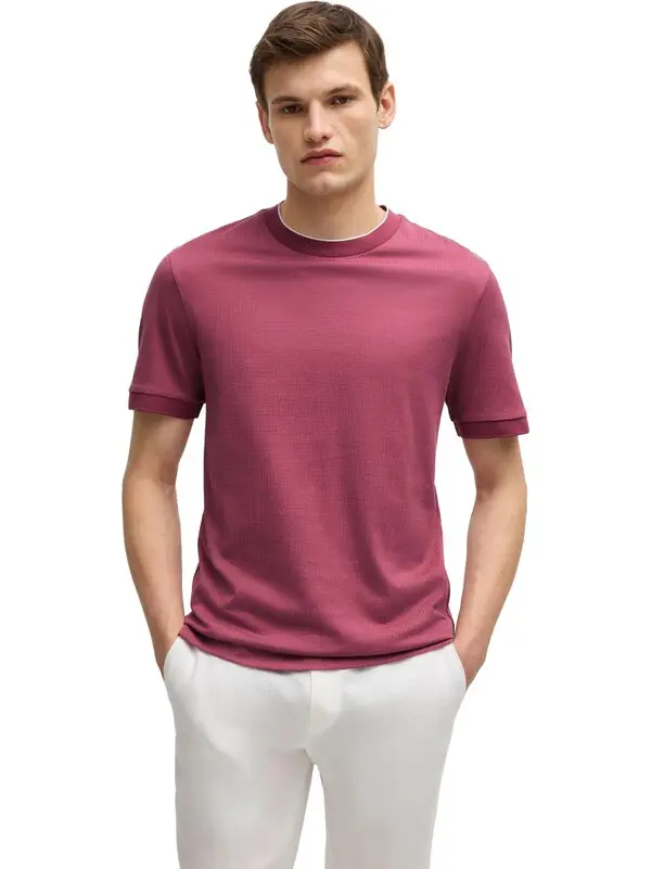 BOSS Cotton-silk T-shirt With Stripe Structure - Pink