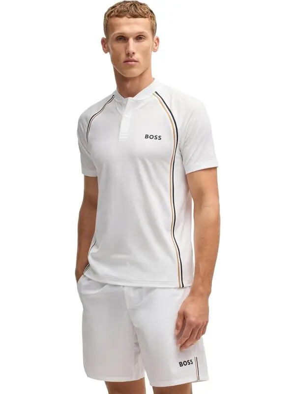 BOSS Active Slim-fit Polo Shirt In Super-stretch Mesh - White
