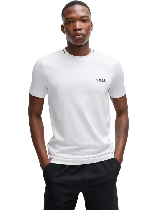 BOSS Slim-fit T-shirt With Popcorn Stripe Fabric - White