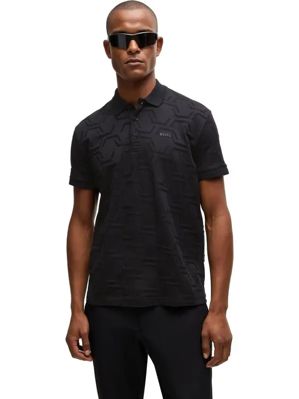 BOSS Paddy Relaxed-fit Polo Shirt In Quilted Mercerized Cotton - Black