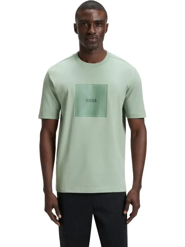 BOSS Cotton-jersey T-shirt With Fineline Logo Artwork - Light Green