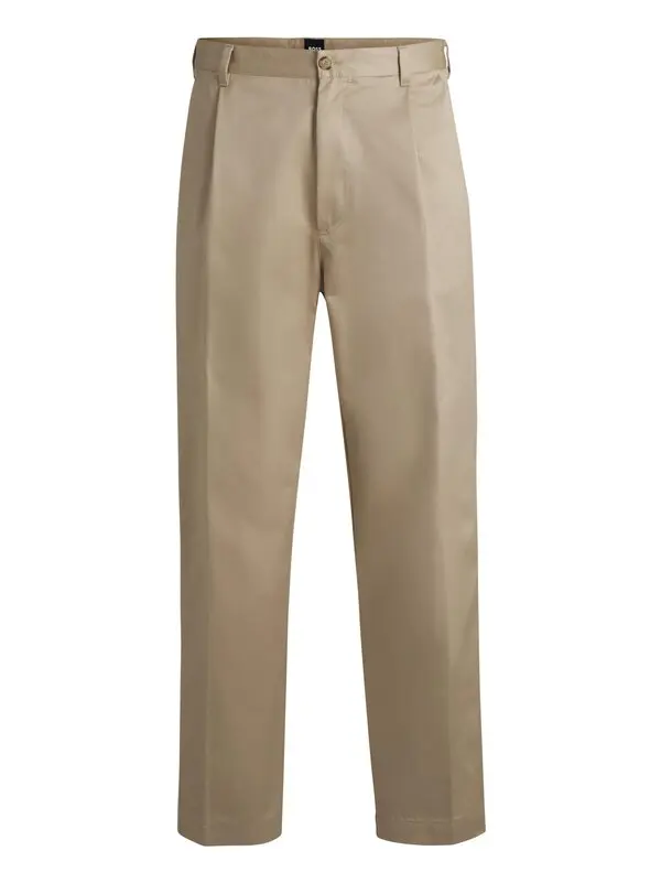 BOSS Relaxed-fit Cotton Twill Trousers - Light Beige