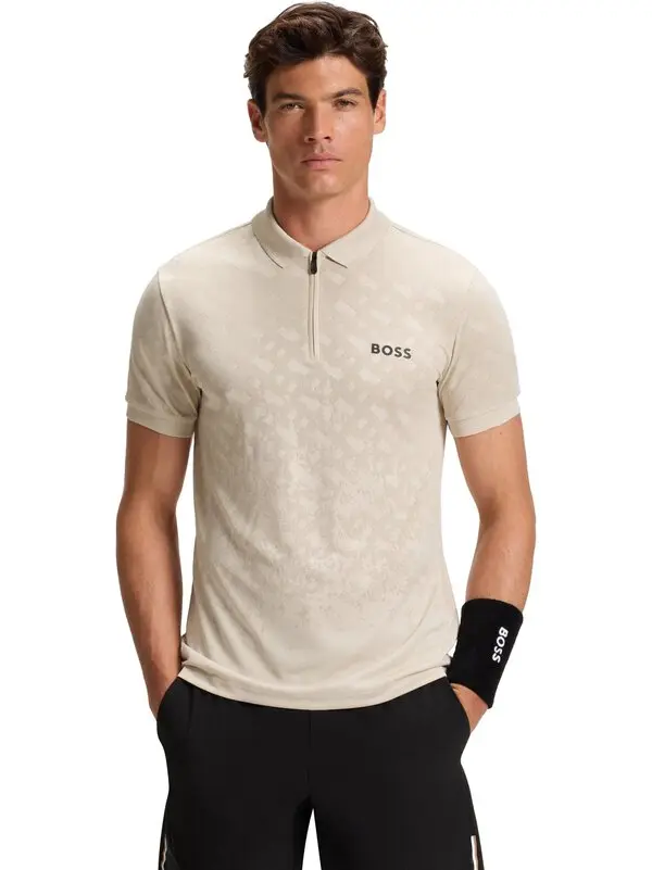 BOSS Active Quick-dry Polo Shirt With Gradient Monogram Jacquard - Light Beige