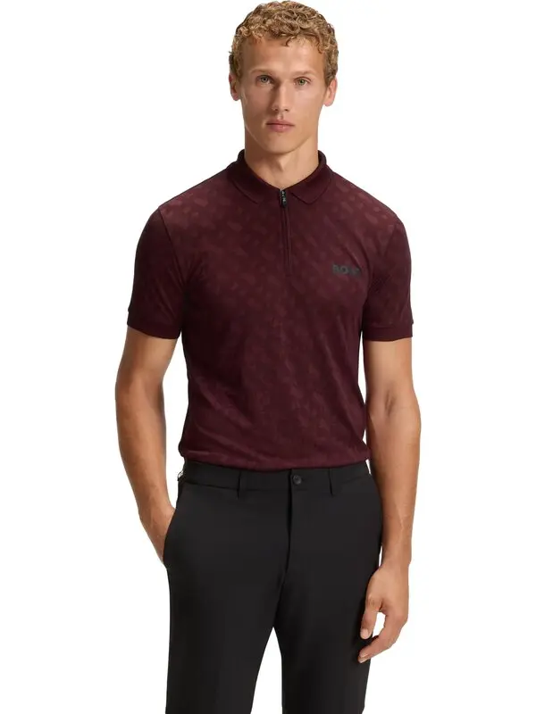 BOSS Active Quick-dry Polo Shirt With Gradient Monogram Jacquard - Red