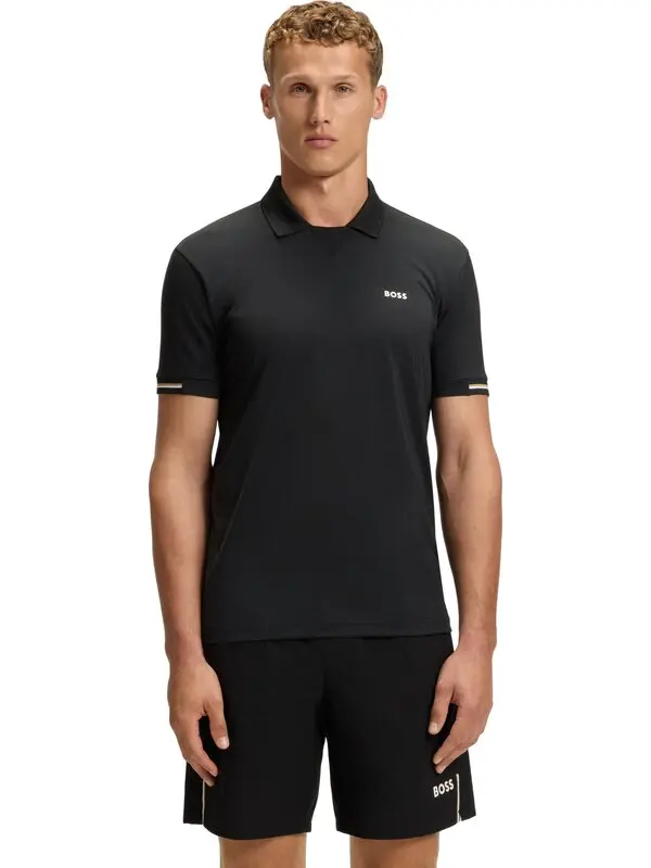 BOSS Stretch-mesh Polo Shirt With Modern Placket - Black