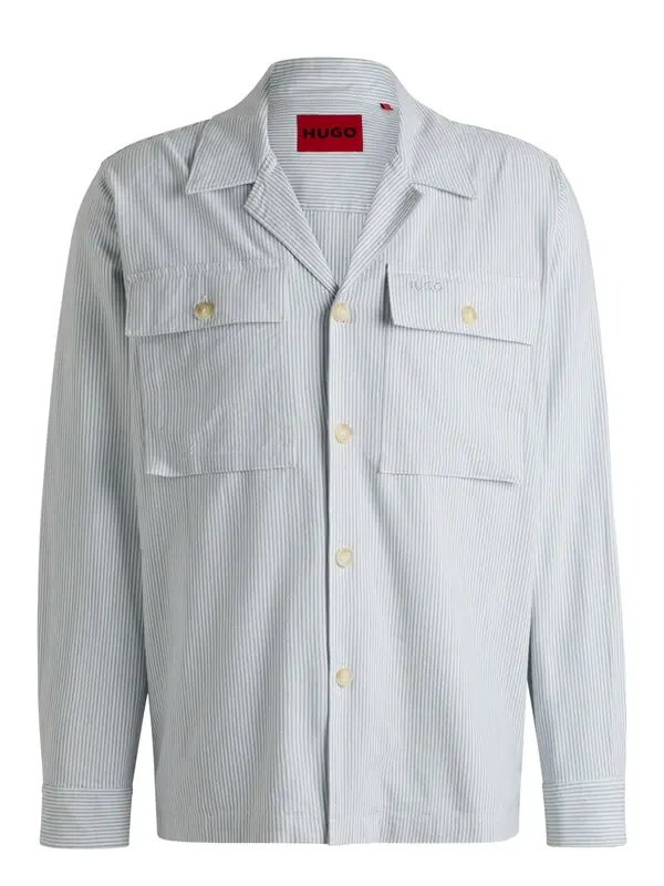 Hugo Oversize-fit Overshirt In A Striped Oxford Cotton Blend - Light Blue