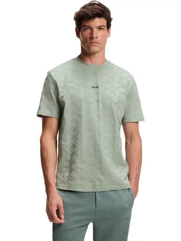 BOSS Relaxed-fit T-shirt In Cotton With Circle Jacquard - Light Green