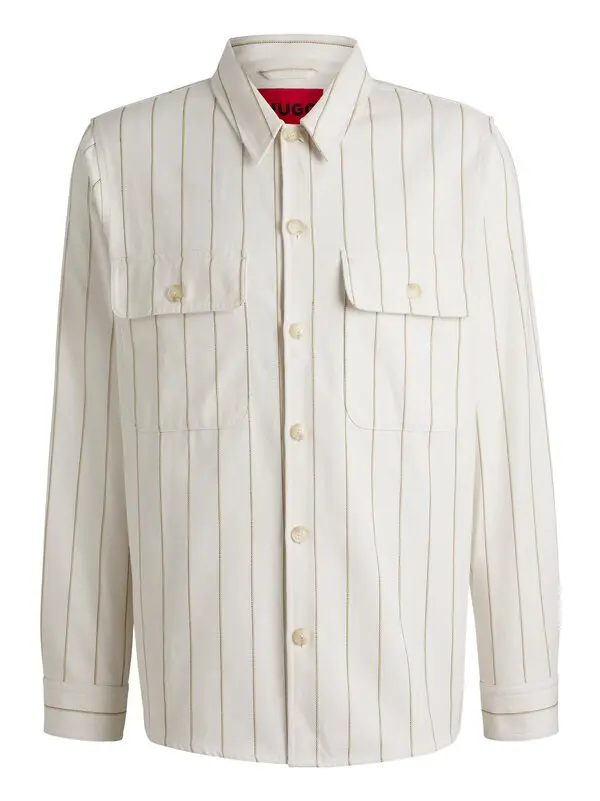 Hugo Oversize-fit Overshirt In Striped Oxford Cotton - White