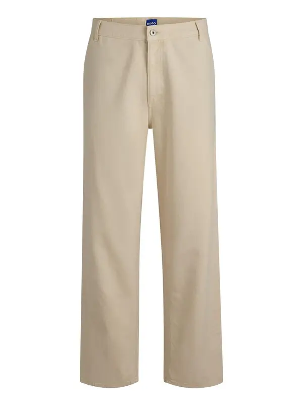 Hugo Baggy Fit Cotton Canvas Trousers - Beige