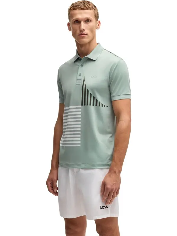 BOSS Paddy Active Stretch-jersey Polo Shirt With Digital Print - Light Green