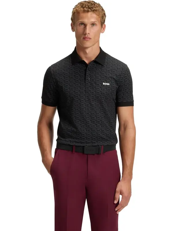 BOSS Paddy Polo Shirt In Stretch Cotton With Printed Pattern - Black