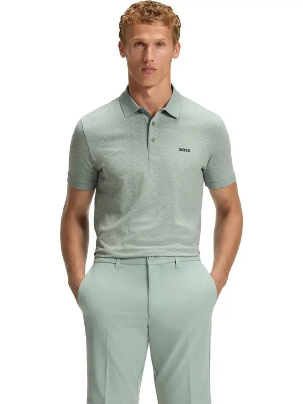BOSS Paddy Polo Shirt In Stretch Cotton With Printed Pattern - Light Green