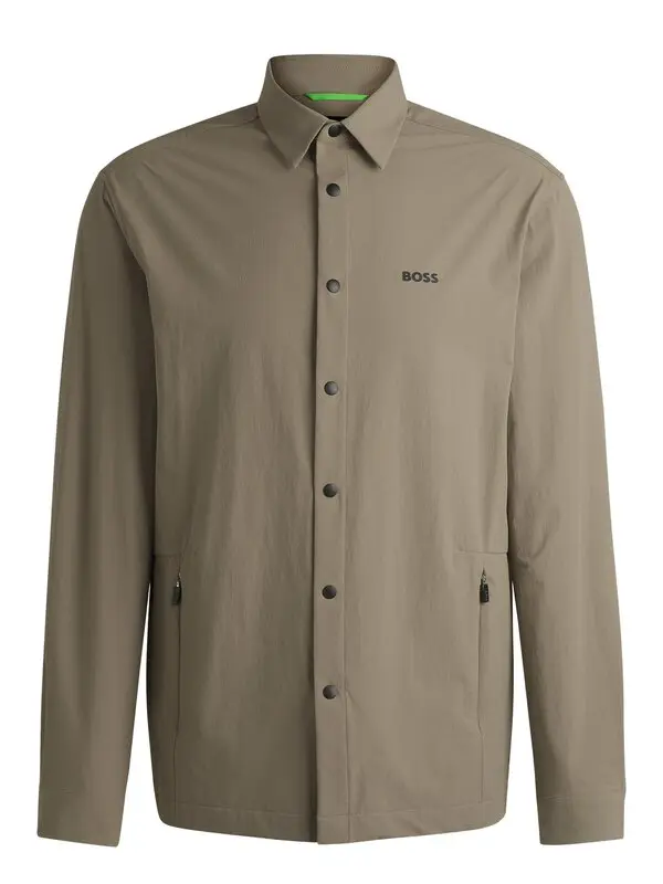 BOSS Relaxed-fit Overshirt In Water-repellent Stretch Fabric - Light Green
