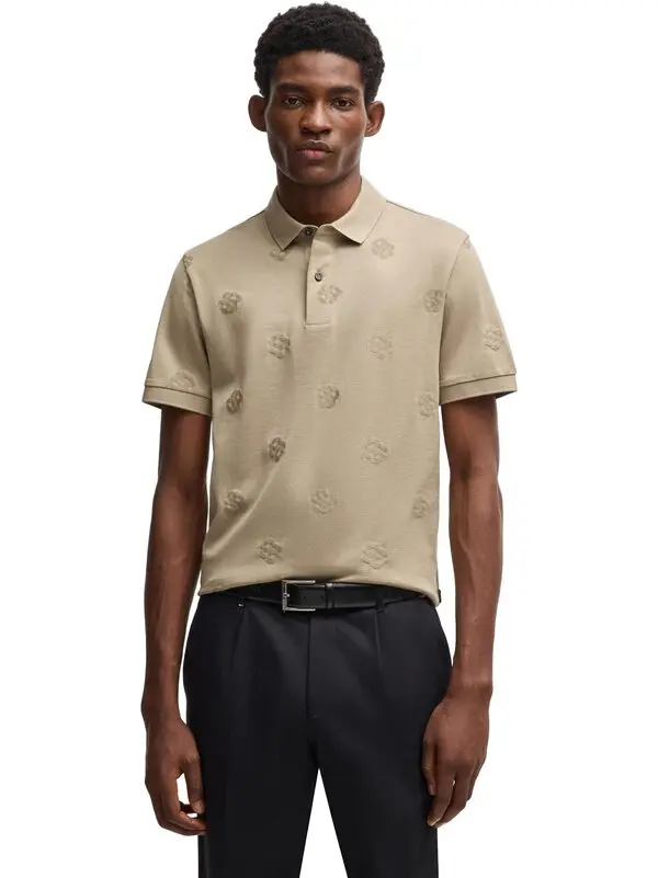BOSS Mercerized-cotton Polo Shirt With Double B Monograms - Light Beige