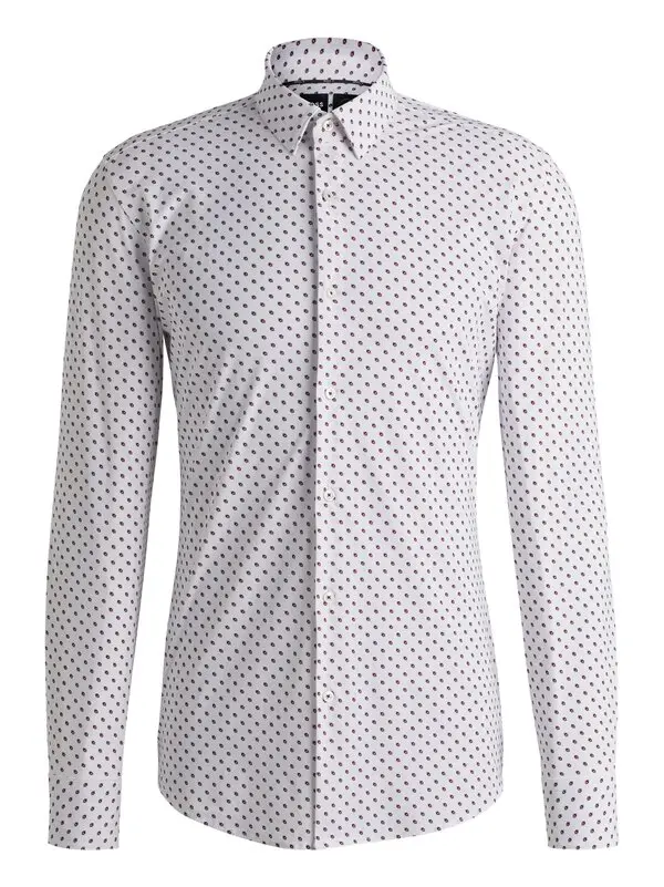 BOSS Slim-fit Shirt In Geometric-print Performance-stretch Jersey - Dark Pink