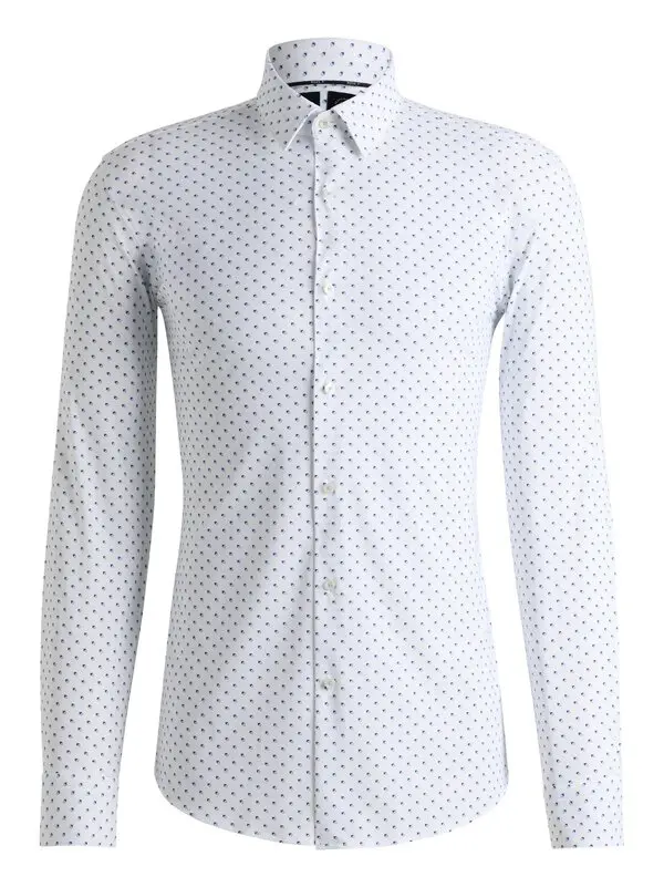 BOSS Slim-fit Shirt In Geometric-print Performance-stretch Jersey - Light Blue