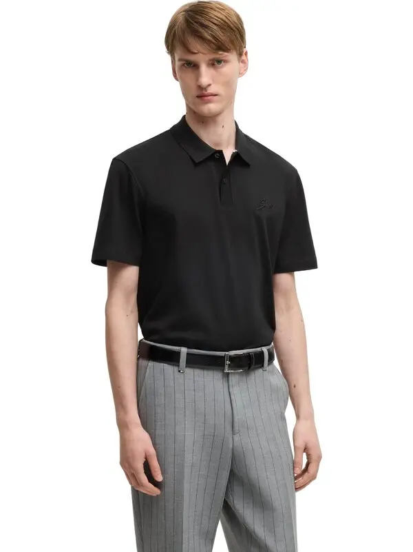 BOSS Mercerized-cotton Polo Shirt With Script Logo - Black