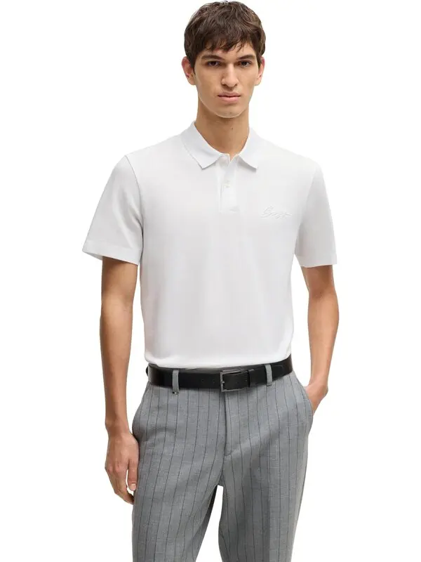 BOSS Mercerized-cotton Polo Shirt With Script Logo - White