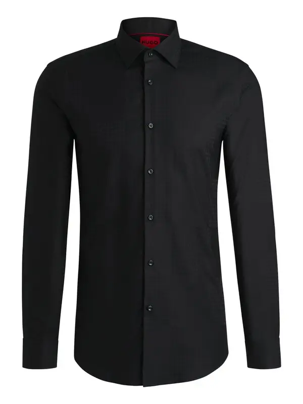 Hugo Slim-fit Shirt In Cotton Jacquard With Checkerboard Print - Black