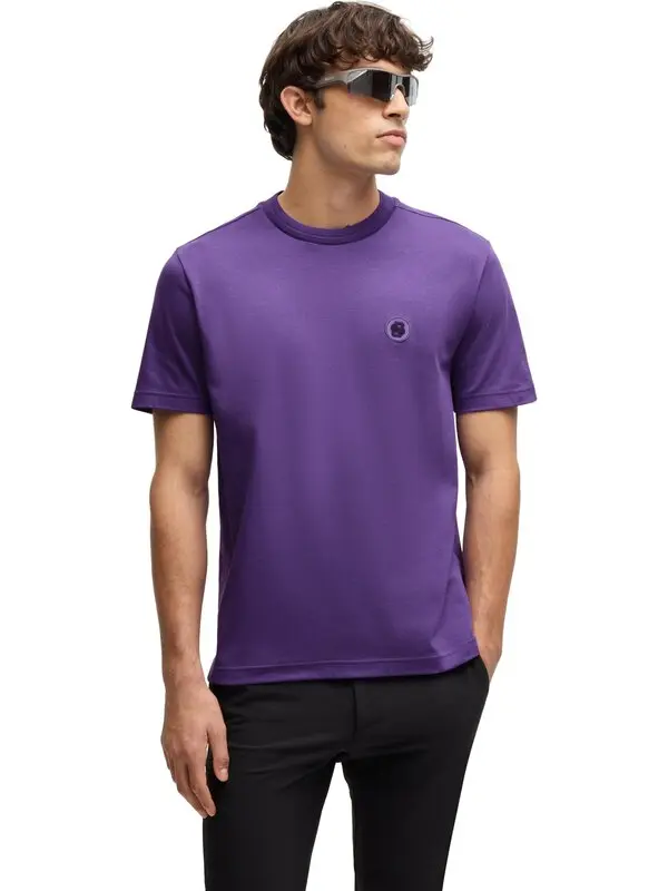BOSS Thermo-regulating T-shirt In Cotton With Double B Monogram - Dark Purple