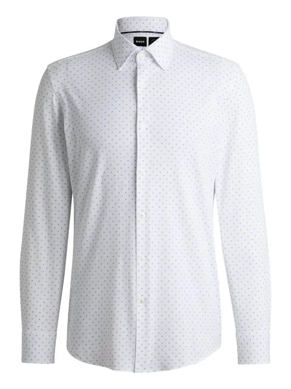 BOSS Slim-fit Shirt In Geometric-print Performance-stretch Fabric - Light Blue