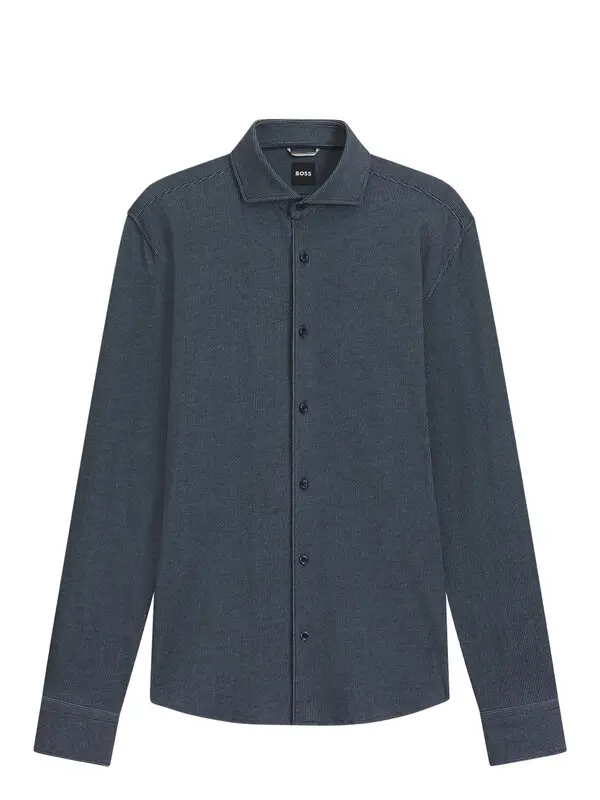 BOSS Casual-fit Shirt In Micro-check Stretch Cotton - Dark Blue