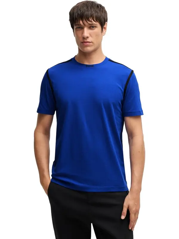 BOSS Stretch-cotton T-shirt With Tape Trims - Blue