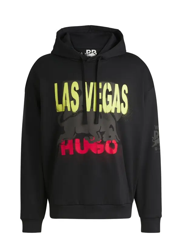 Hugo Cotton-terry Fanwear Oversized Hoodie With Artwork - Black