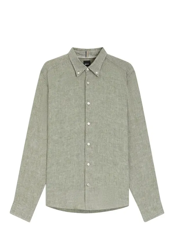 BOSS Regular-fit Shirt In 100% Linen - Green