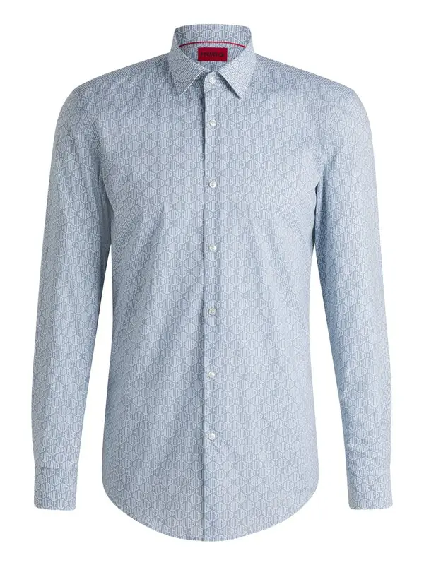 Hugo Slim-fit Shirt In Printed Cotton Poplin - Light Blue
