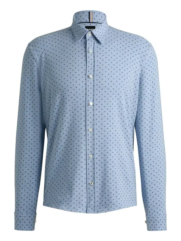 BOSS Slim-fit Shirt In Printed Stretch-cotton Jersey - Light Blue