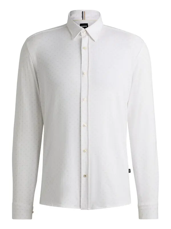 BOSS Slim-fit Shirt In Printed Stretch-cotton Jersey - White