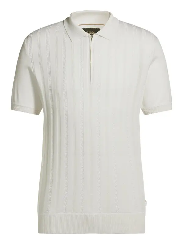 BOSS Cotton-silk Knit Polo With Cabled Front - White
