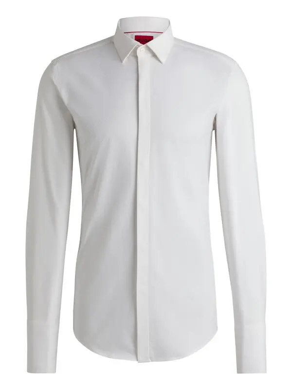 Hugo Slim-fit Shirt In Structured Stretch Cotton - White