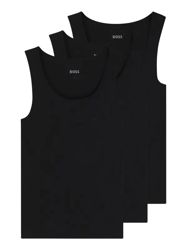 BOSS Three-pack Of Embroidered-logo Tank Tops In Cotton - Black