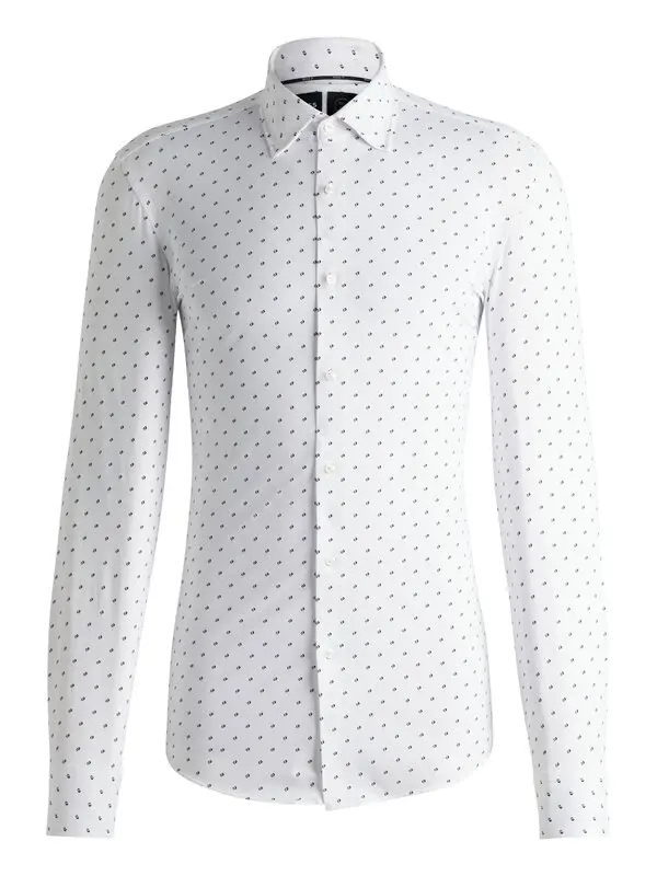 BOSS Slim-fit Shirt In Printed Performance-stretch Material - Blue