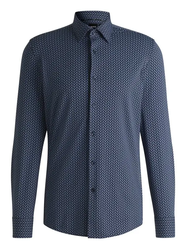 BOSS Slim-fit Shirt In Printed Performance-stretch Material - Dark Blue