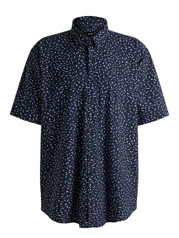 BOSS Slim-fit Shirt In Printed Stretch Fabric - Dark Blue