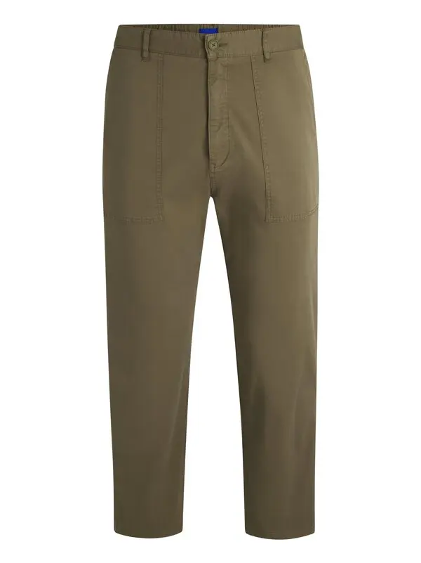 Hugo Tapered-fit Stretch-cotton Twill Trousers - Light Green
