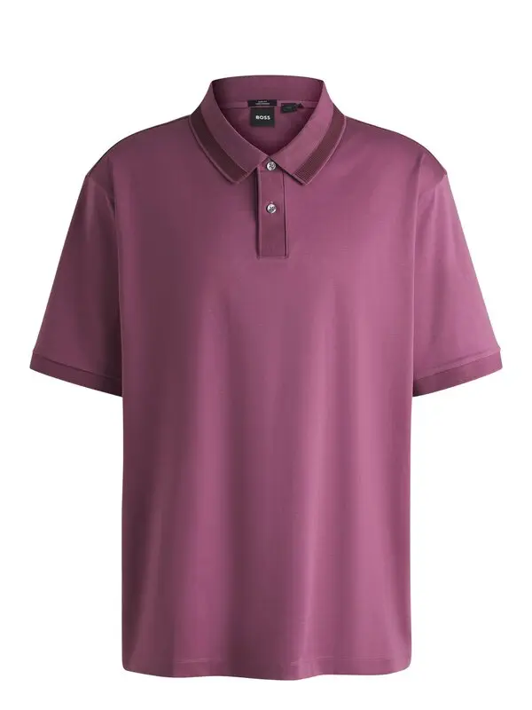 BOSS Mercerized-cotton T-shirt With Contrast Collar Band - Purple